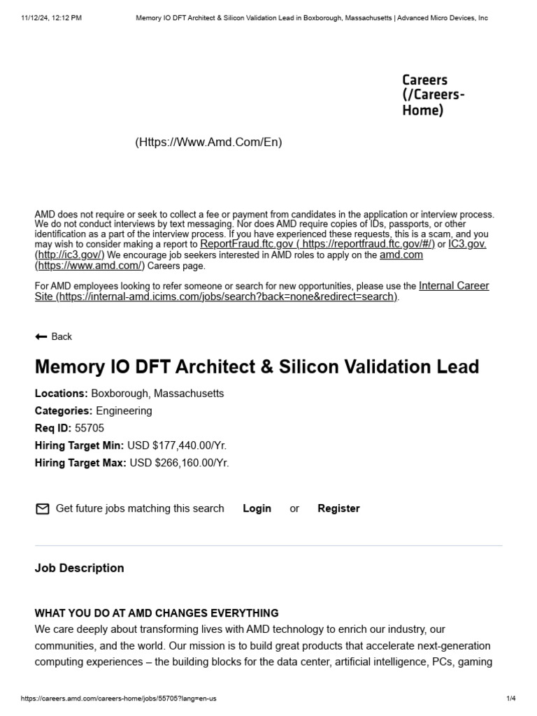 Memory IO DFT Architect & Silicon Validation Lead in Boxborough ...