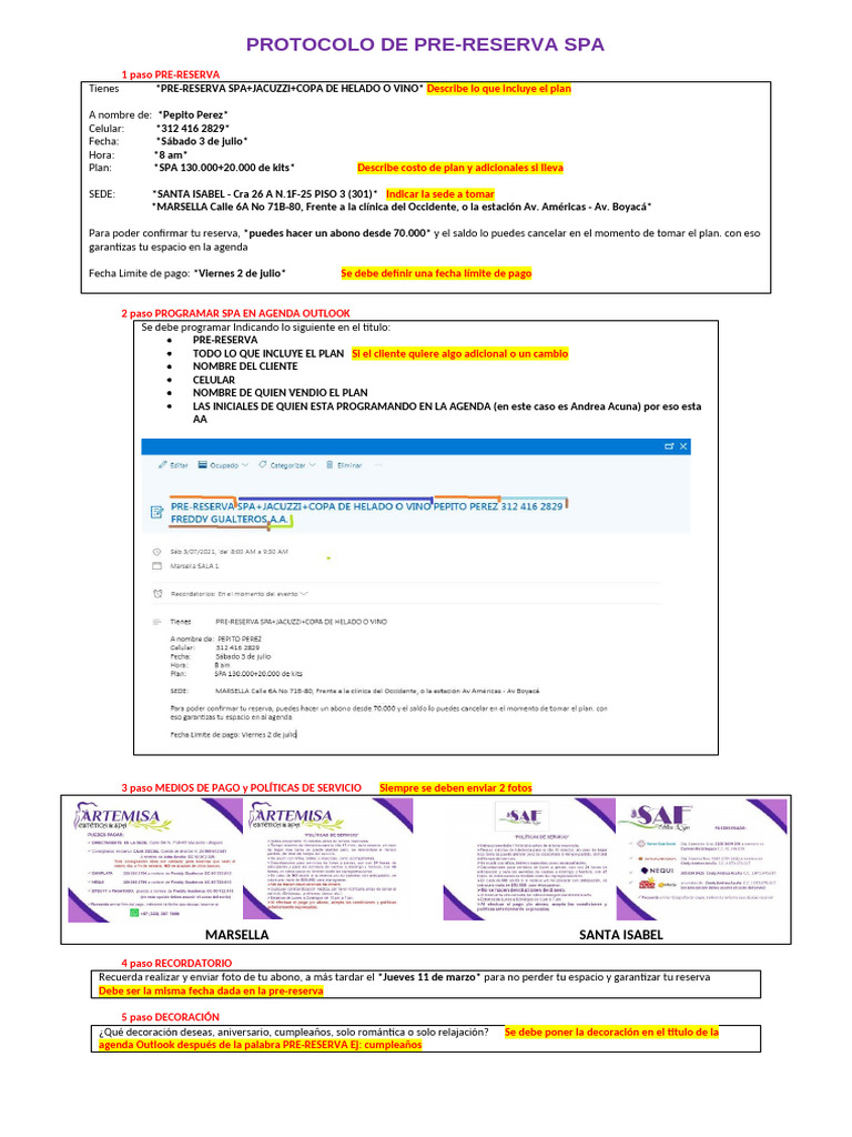 Protocolo de Pre-Reserva y Reserva de Spa | PDF