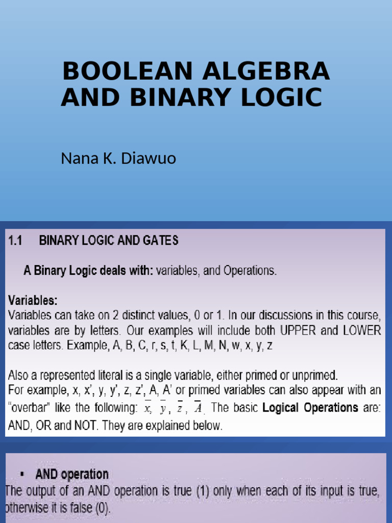 Boolean Algebra And Binary Logic Gates Pdf Boolean Algebra