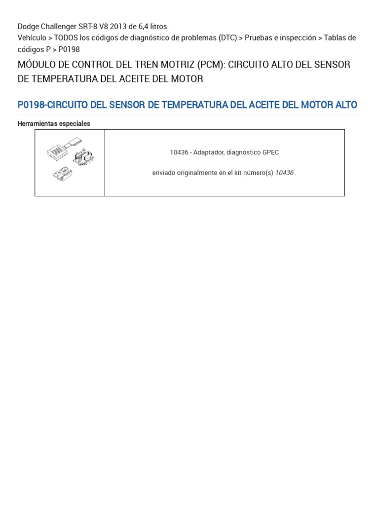 Diagnóstico DTC P0198: Sensor EOT Alto | PDF | Conector eléctrico ...