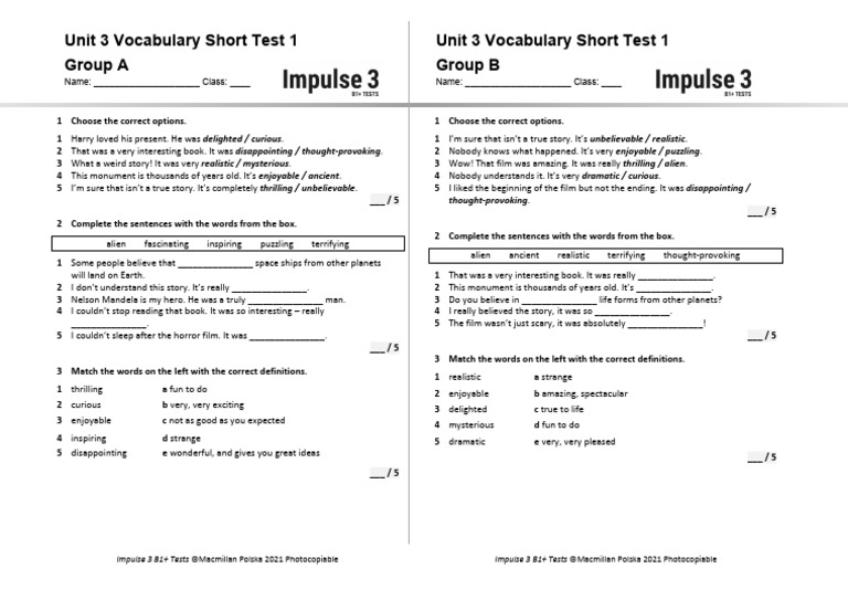 Unit 3 Vocabulary Short Test 1 A+B | PDF | Language Arts & Discipline