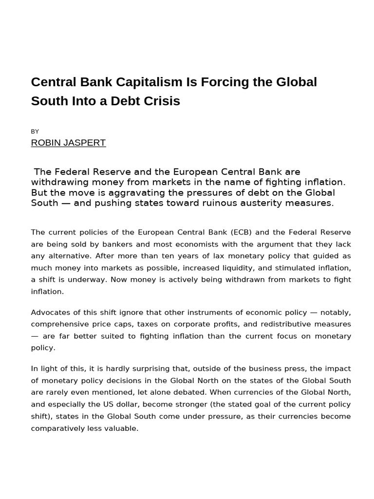 Central Bank Capitalism Is Forcing The Global South Into A Debt Crisis ...