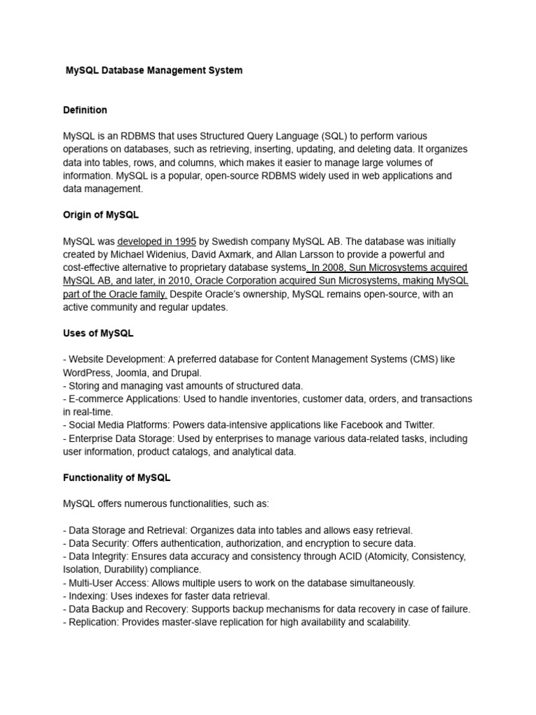 MySQL (Summary) | PDF | My Sql | Databases MySQL (Summary) | PDF | My Sql | Databases