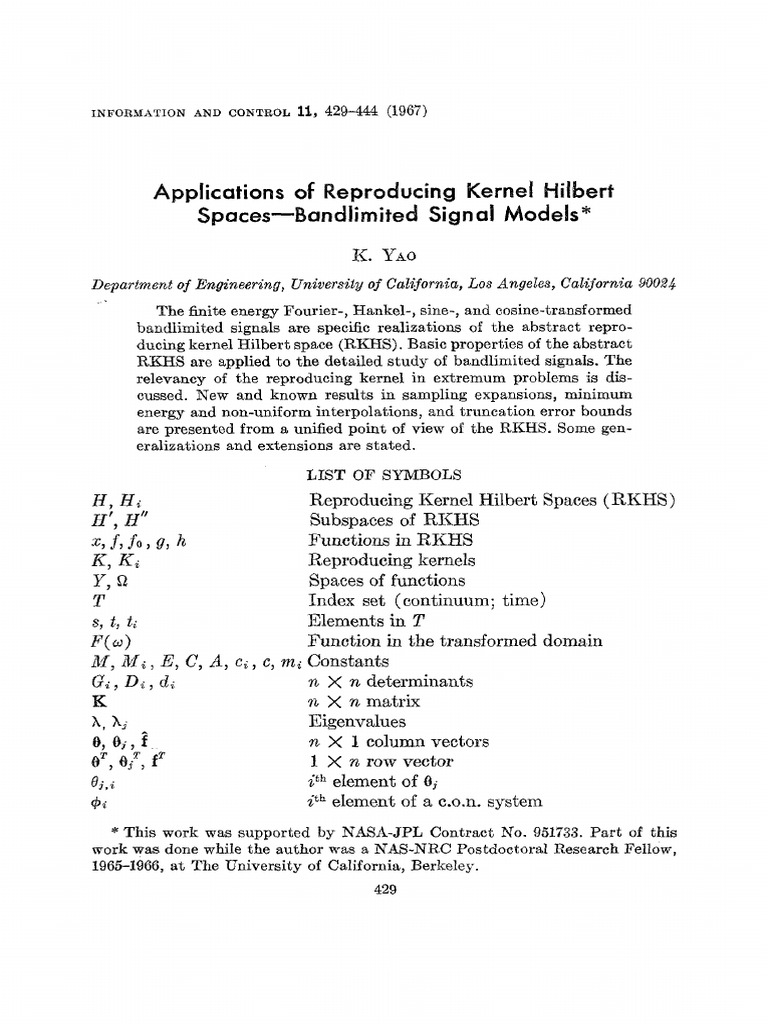 Applications Of Reproducing Kernel Hiibert Spaces Pdf Hilbert Space