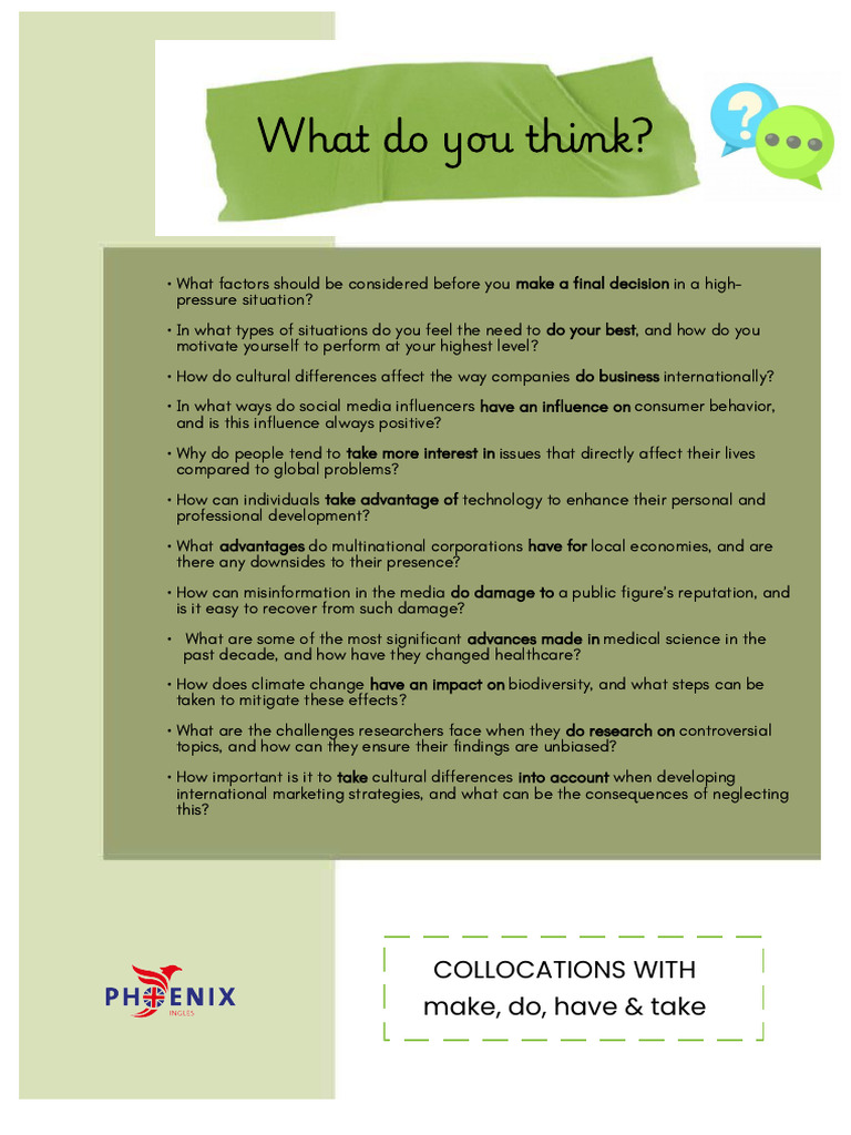 IELTS Speaking. Collocations Take Have Do Make | PDF | Lifestyle