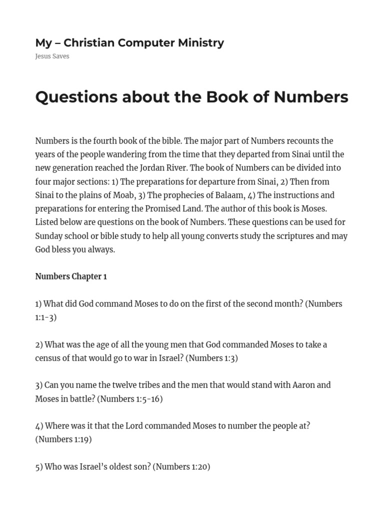 Bible Study Questions: Book of Numbers | PDF | Book Of Numbers | Aaron