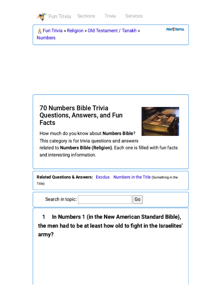 Bible Numbers Trivia Questions | PDF | Book Of Numbers | Aaron