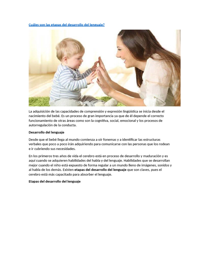 Cuáles Son Las Etapas Del Desarrollo Del Lenguaje | PDF | Aquisición de ...