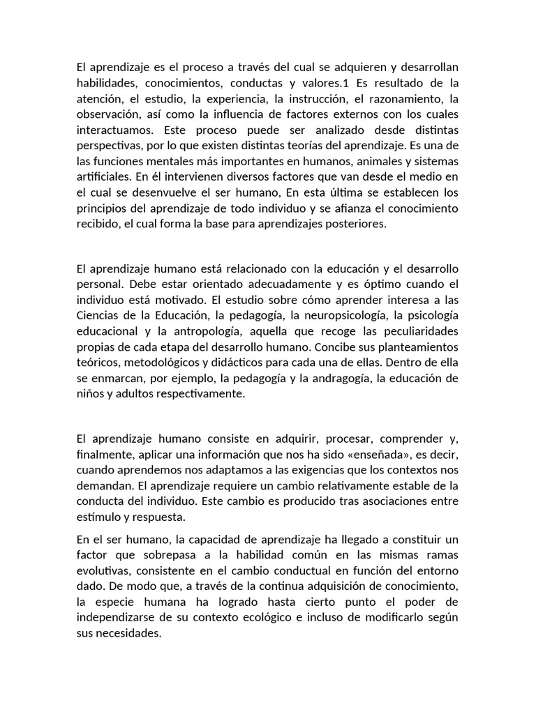El Aprendizaje Es El Proceso A Través Del Cual Se Adquieren y ...