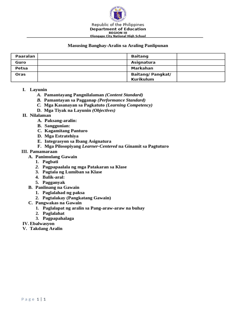 Detailed Lesson Plan Format | PDF