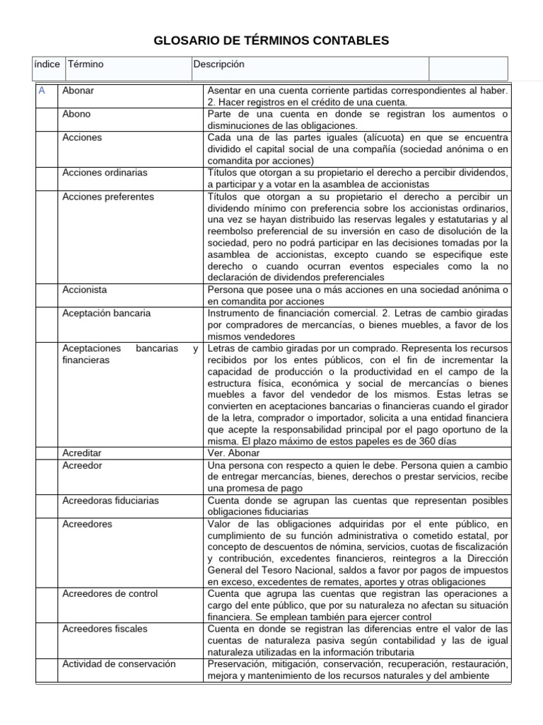 Glosario de Términos Contables | PDF | Contabilidad | Bancos