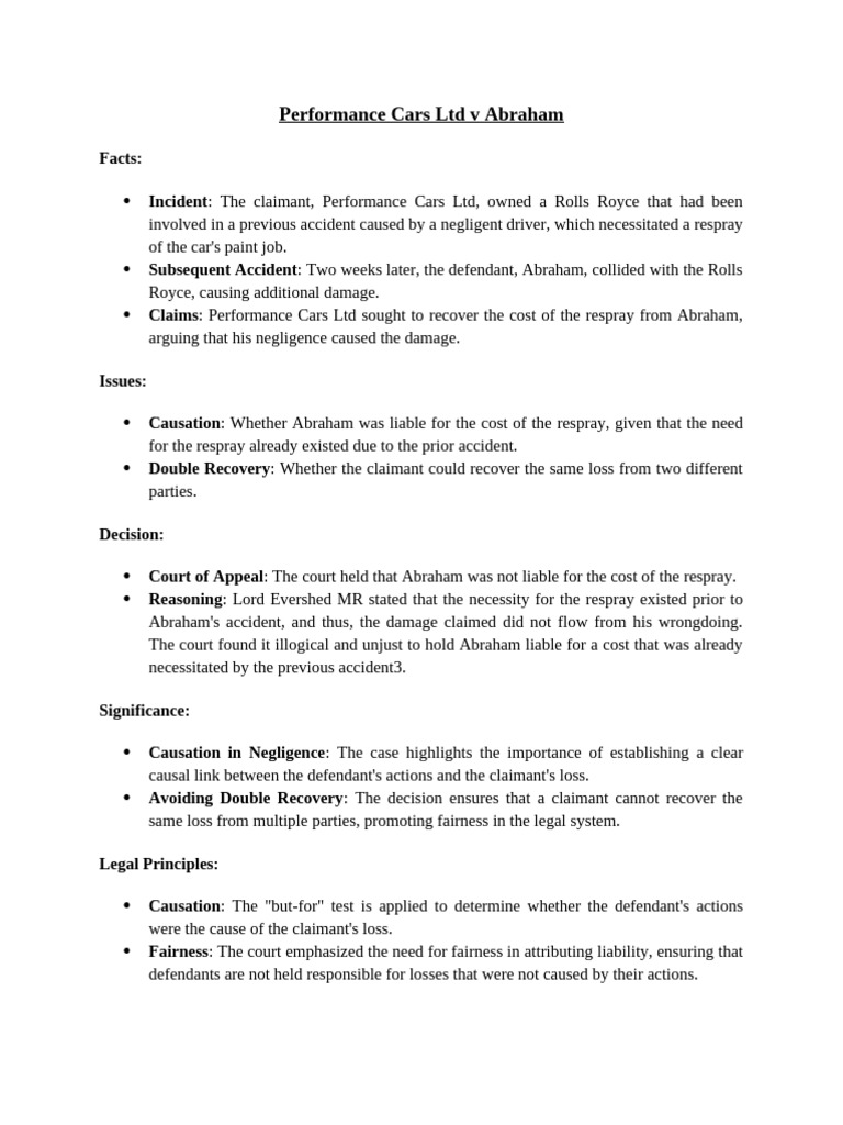 Performance Cars LTD V Abraham | PDF