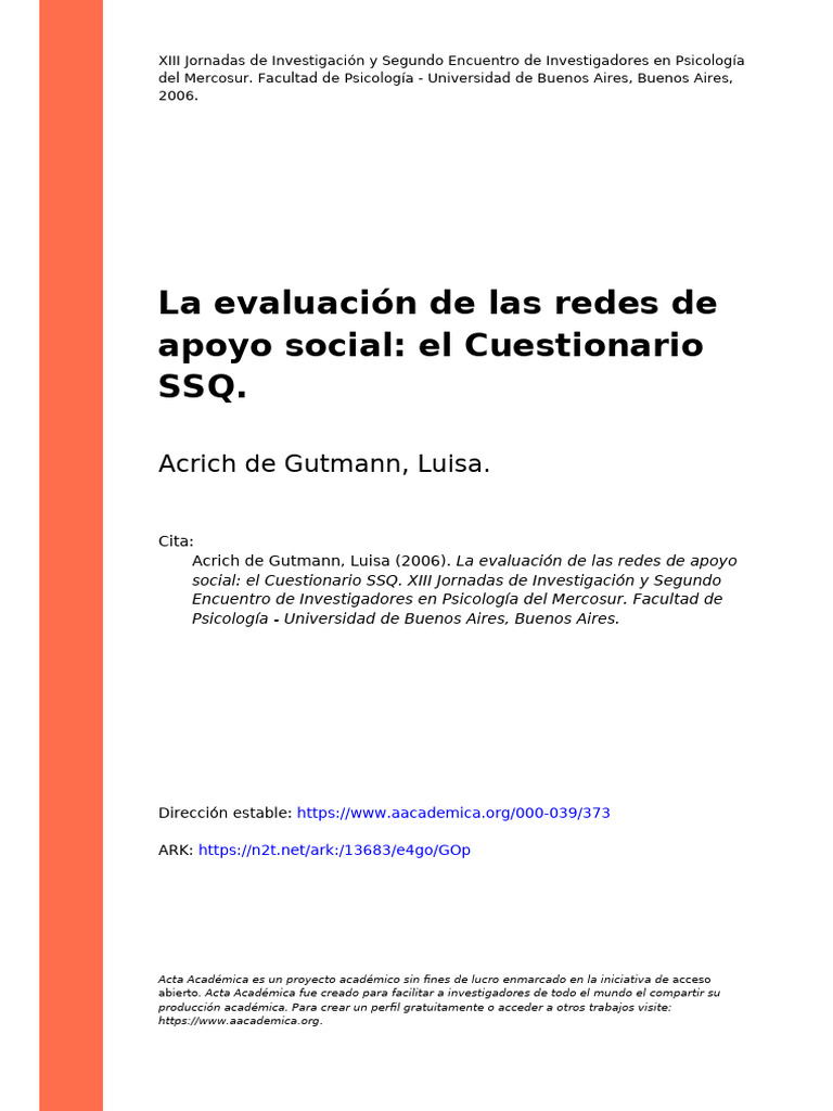 Acrich de Gutmann, Luisa (2006) - La Evaluación de Las Redes de Apoyo Social El Cuestionario SSQ ...