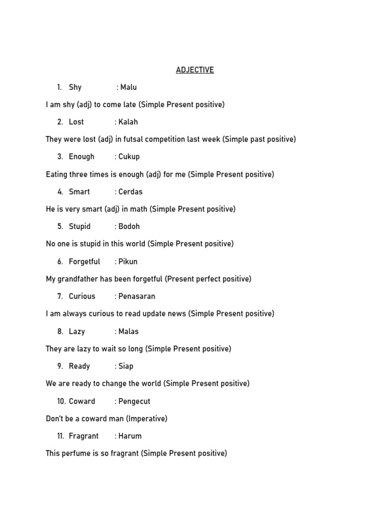 Common Adjectives with Examples | PDF | Language Arts & Discipline | Foreign Language Studies