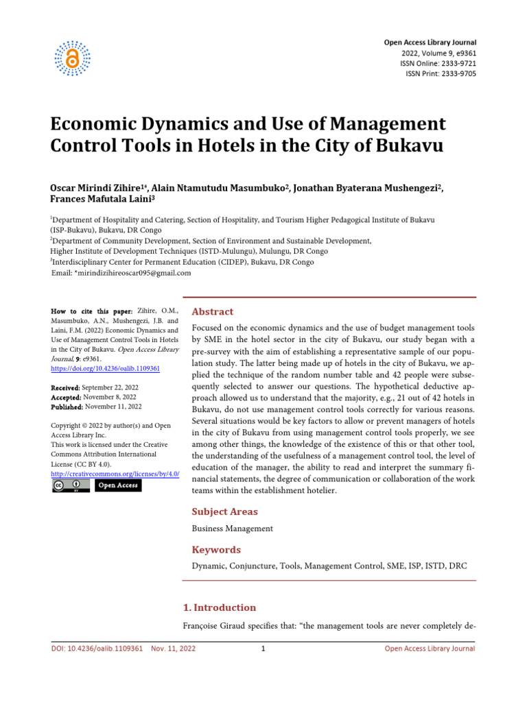Economic Dynamics and Use of Management Control To | PDF | Market ...