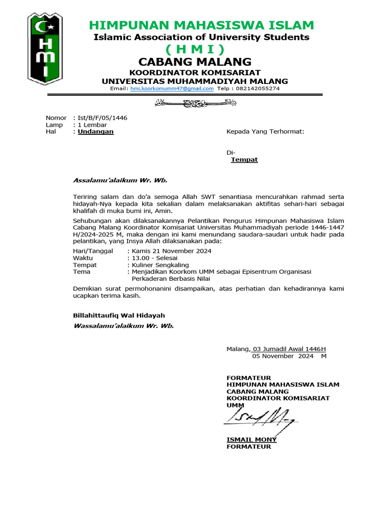 Ist-Undangan Alumni HMI Se-Lingkup Koorkom UMM | PDF