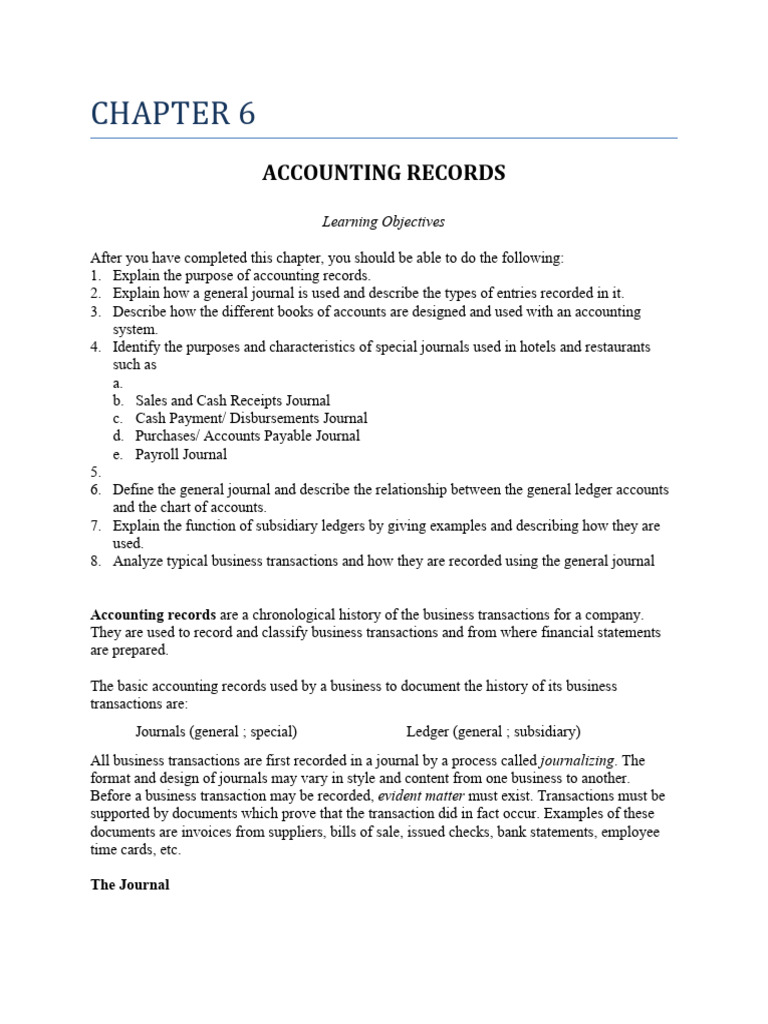 Chapter 6 Accounting Records | PDF | Debits And Credits | Accounting