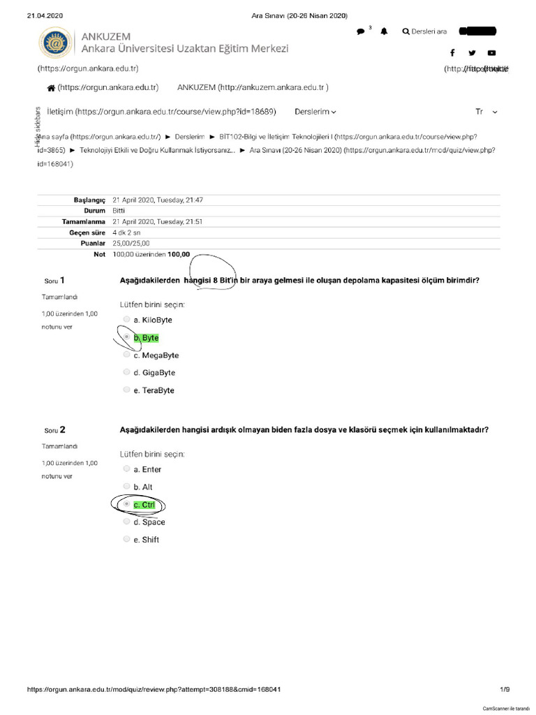 Bi̇t Ara Sinav Sorulari | PDF