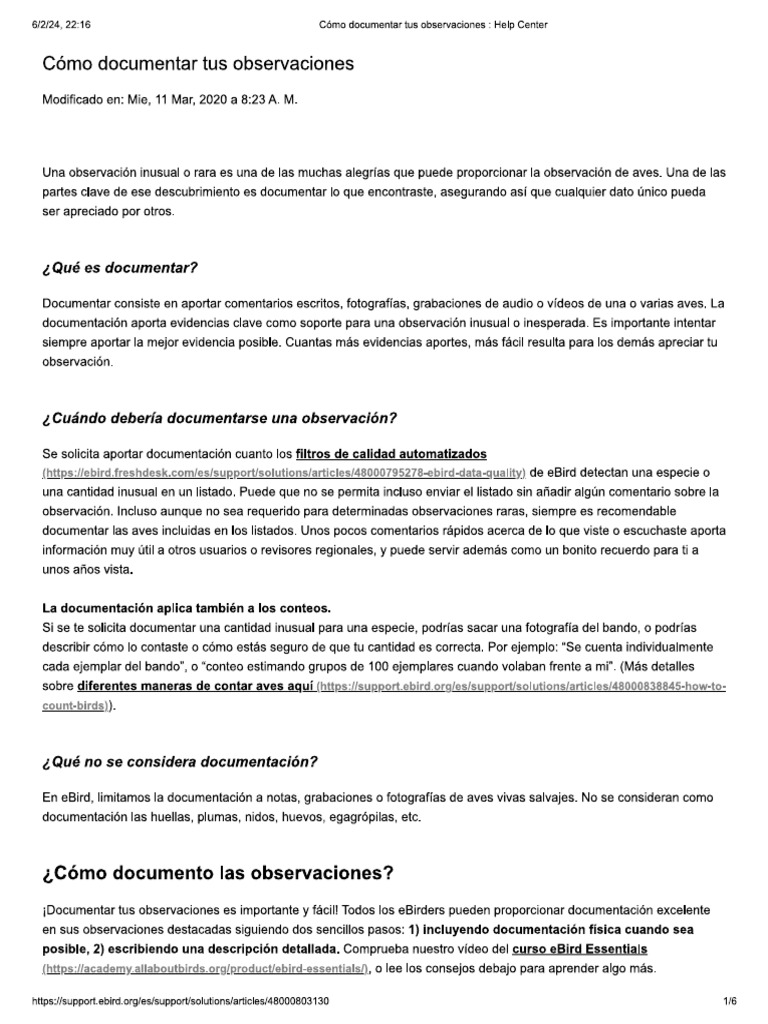 Cómo Documentar Tus Observaciones Ebird | PDF