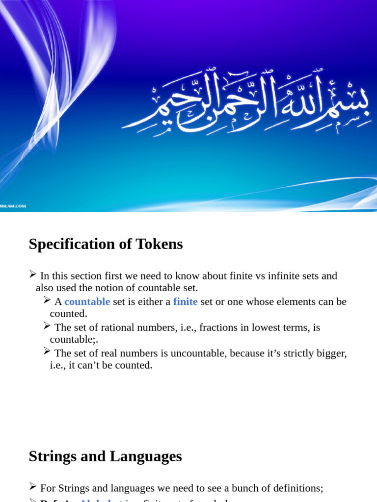 Lec 06 Specification of Tokens | PDF | String (Computer Science) | Linguistics