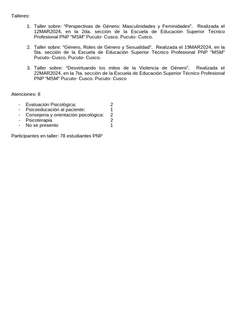 Atenciones Elber Marzo | PDF