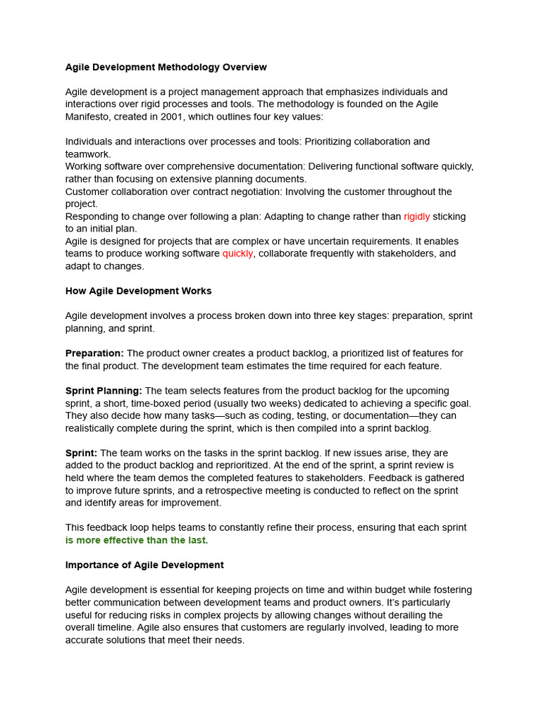 Agile Development Methodology Overview | PDF | Agile Software ...