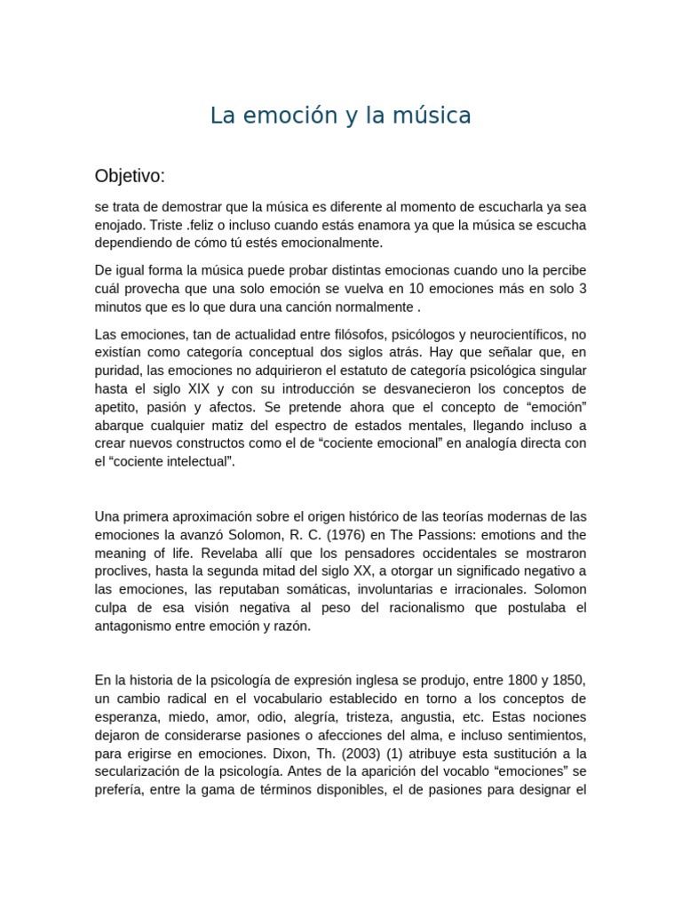 La Emocion y La Musica | PDF | Inteligencia | Las emociones