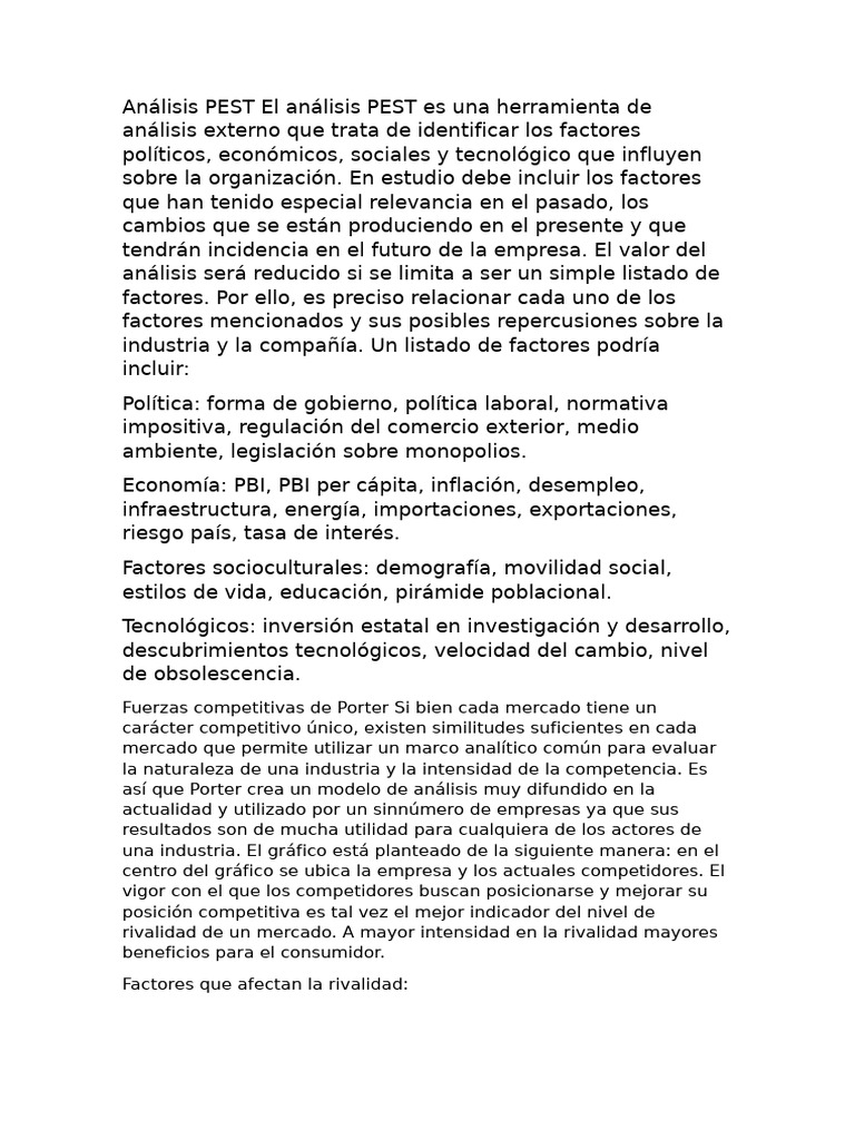 Análisis PEST El Análisis PEST Es Una Herramienta de Análisis Externo ...