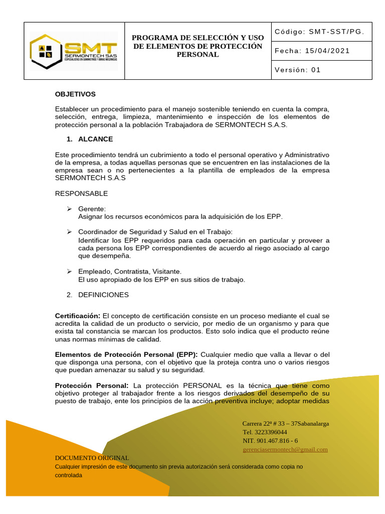 Programa de Seleccion y Uso de Epp | PDF | Business