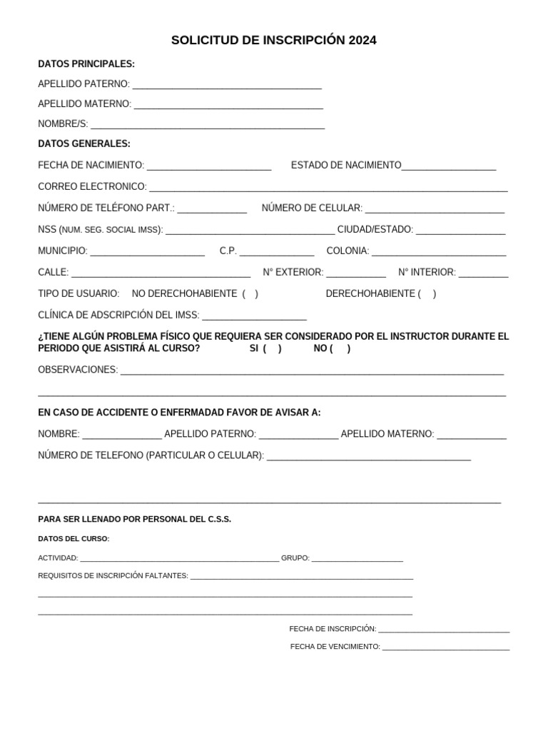 Solicitud de Inscripción Imss 2024 | PDF