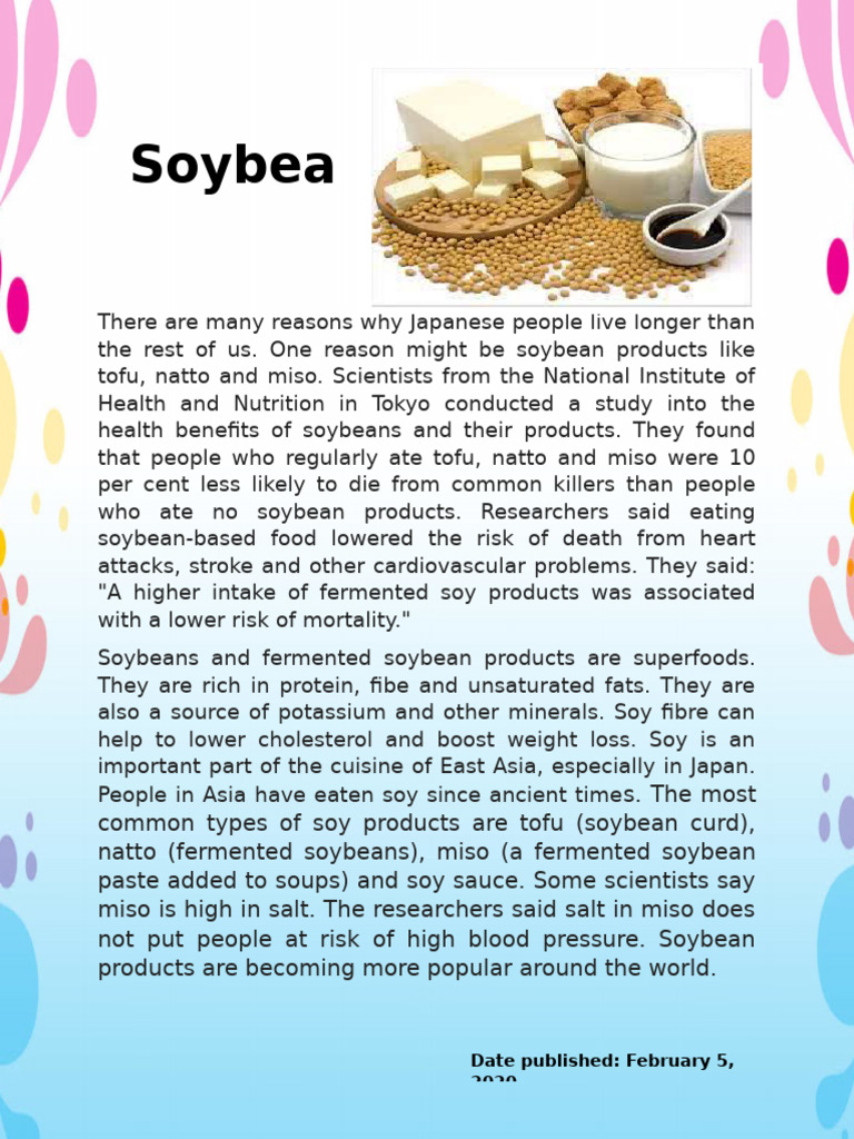 Lesson 7 Soybean Products May Help You Live Longer | PDF | Soybean | Tofu