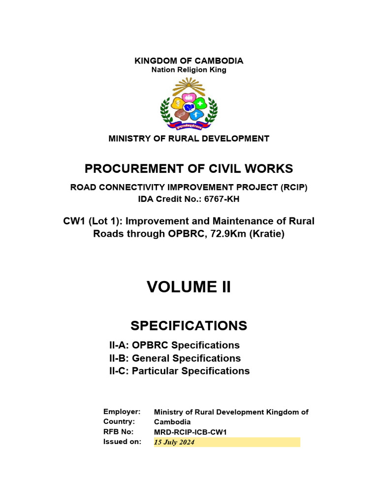 2 CW1 Lot1 Vol. II Specifications Issued On 15 July 2024 | PDF | Road | Employment