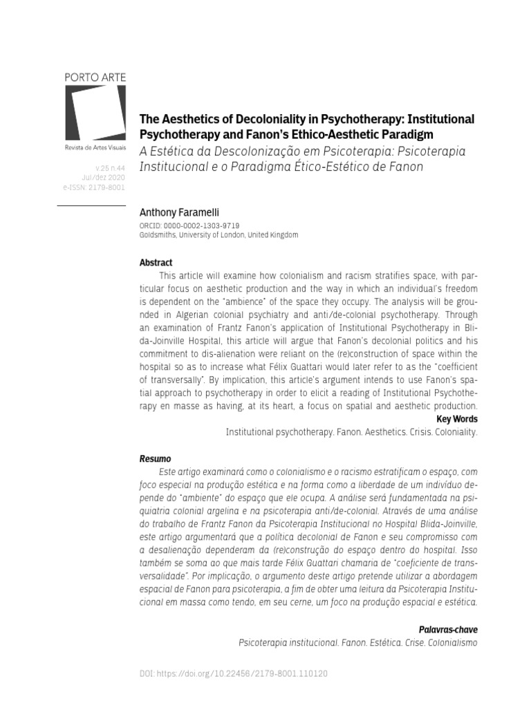 The Aesthetics of Decoloniality: Fanon's Ethico-Aesthetic | PDF ...