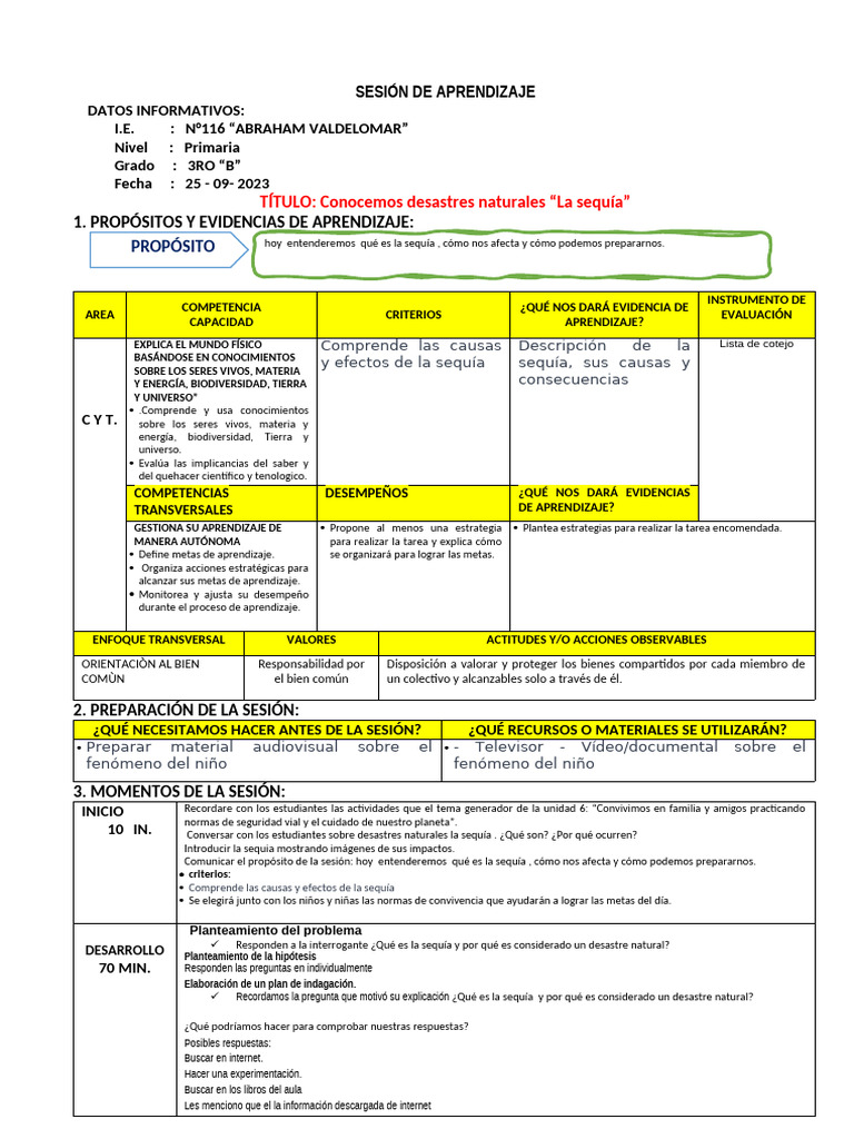 Aprendiendo sobre la sequía en 3ro B | PDF | Aprendizaje | Evaluación