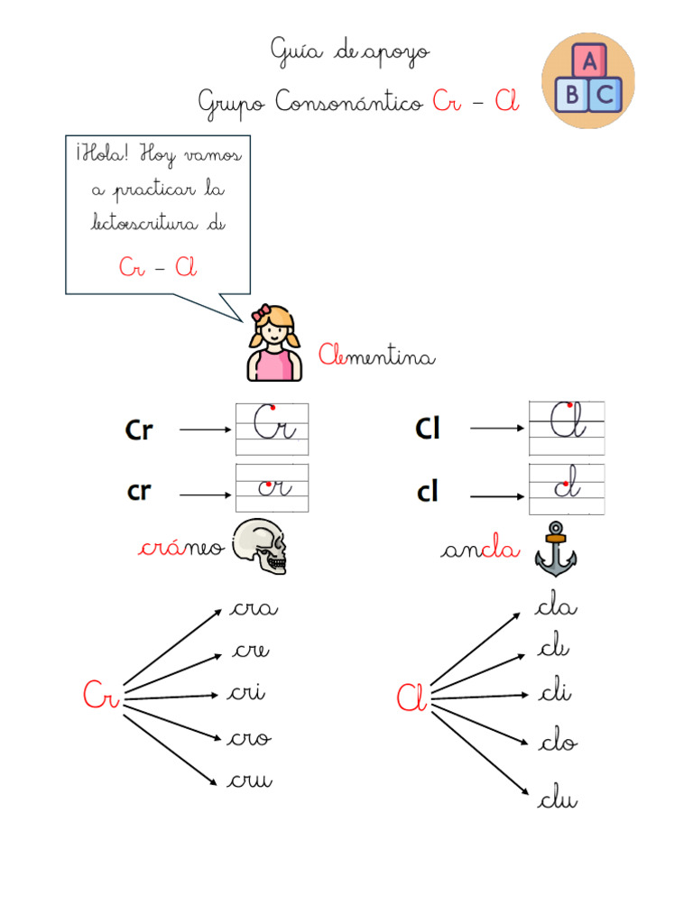 Guía de Apoyo Grupo Consonántico CR - CL | PDF