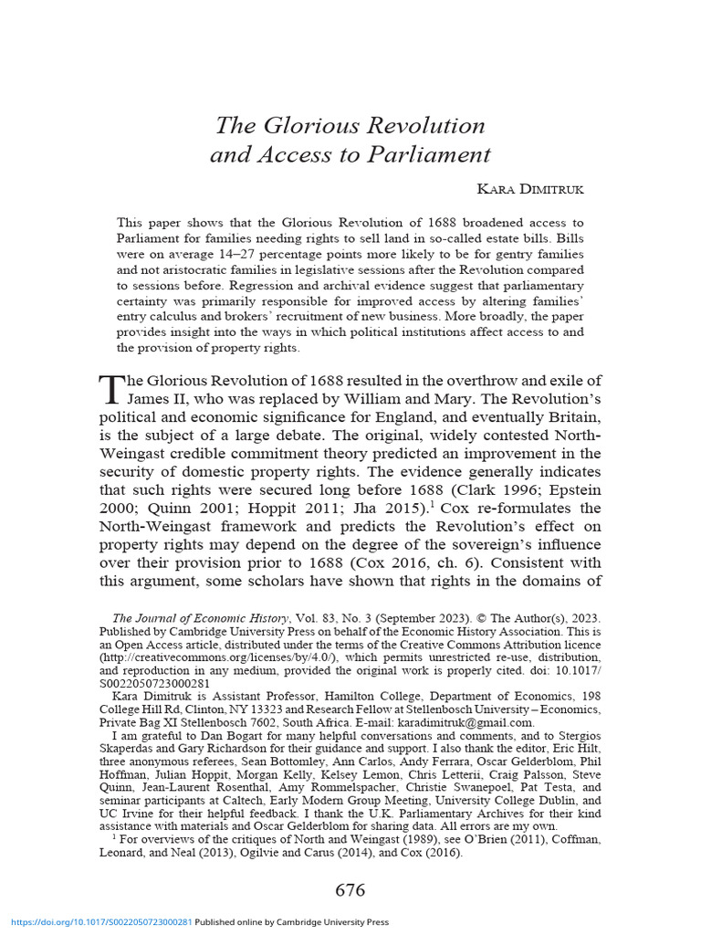 The Glorious Revolution and Access To Parliament | PDF | Parliament ...