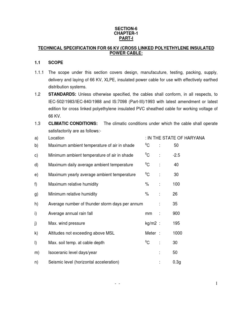 Section-6 Chapter-1 Part-I Technical Specification For 66 KV (Cross ...