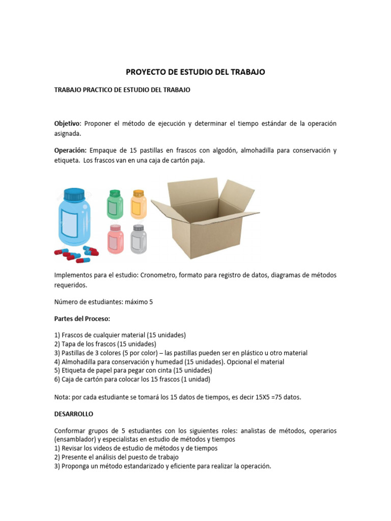 PROYECTO DE ESTUDIO DEL TRABAJO Pastillas | PDF | Microsoft Excel ...
