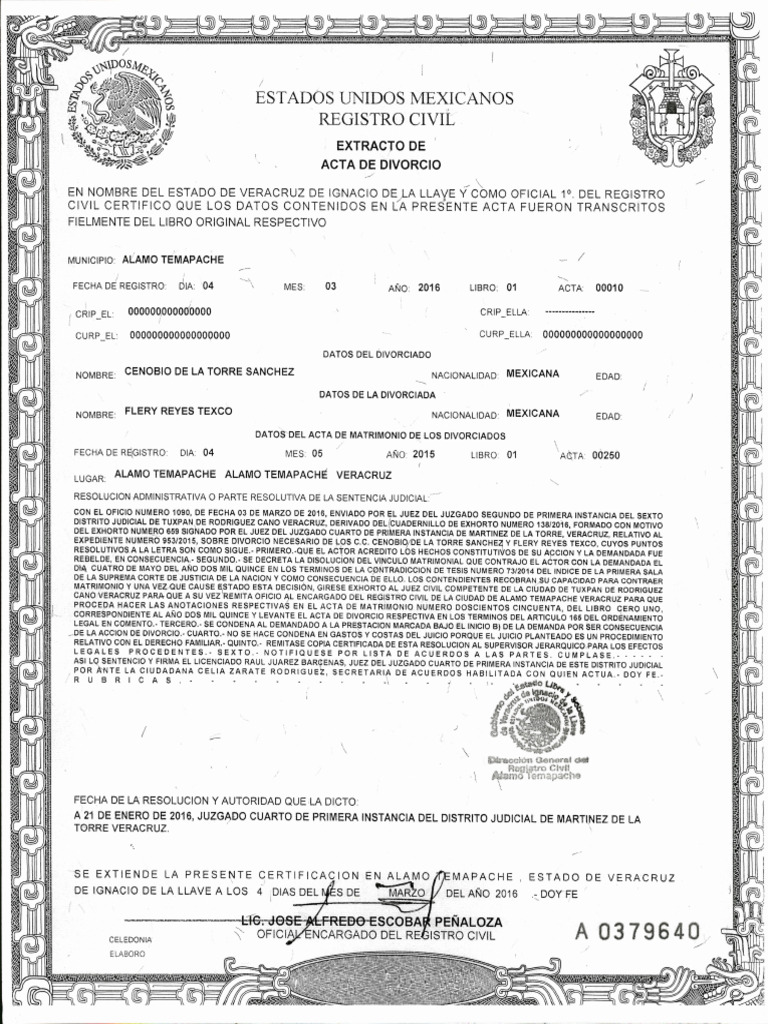 Acta de Divorcio | PDF