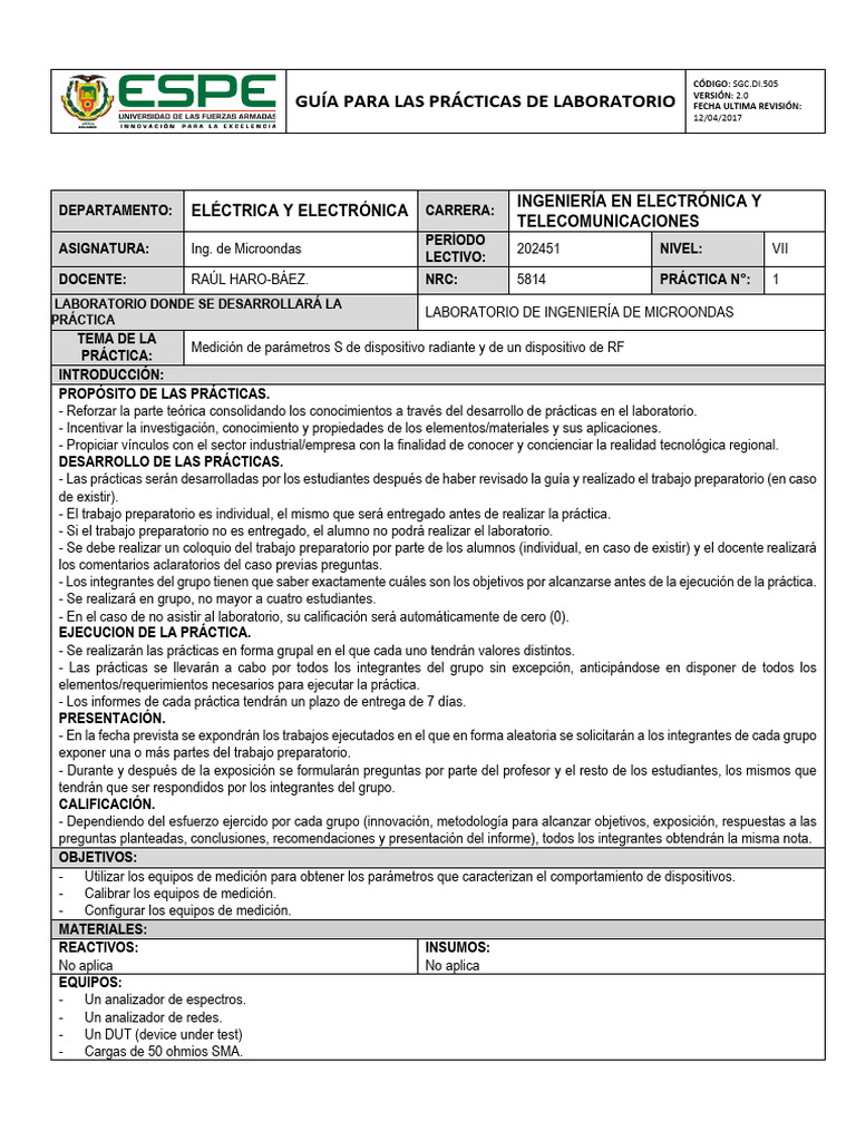Ing Microondas Lab1 v3 Med Par S | PDF | Laboratorios | Medición