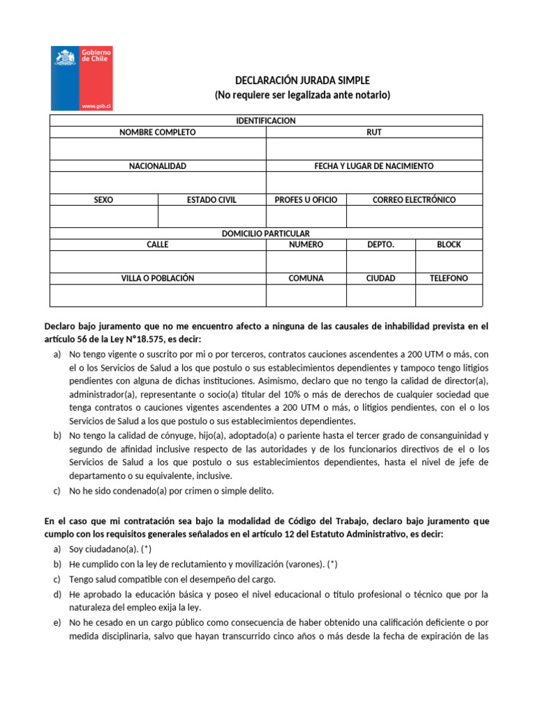 Anexo N°01 - Declaración Jurada | PDF | Ciencias sociales | Derecho