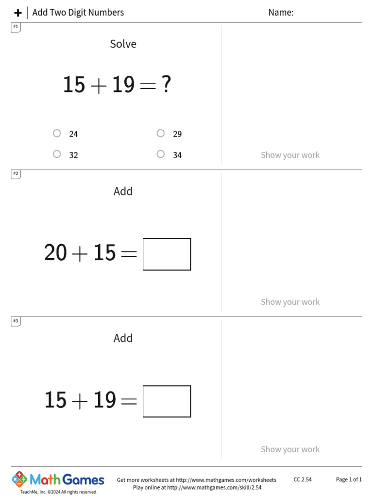 2 54 Add Two Digit Numbers | PDF