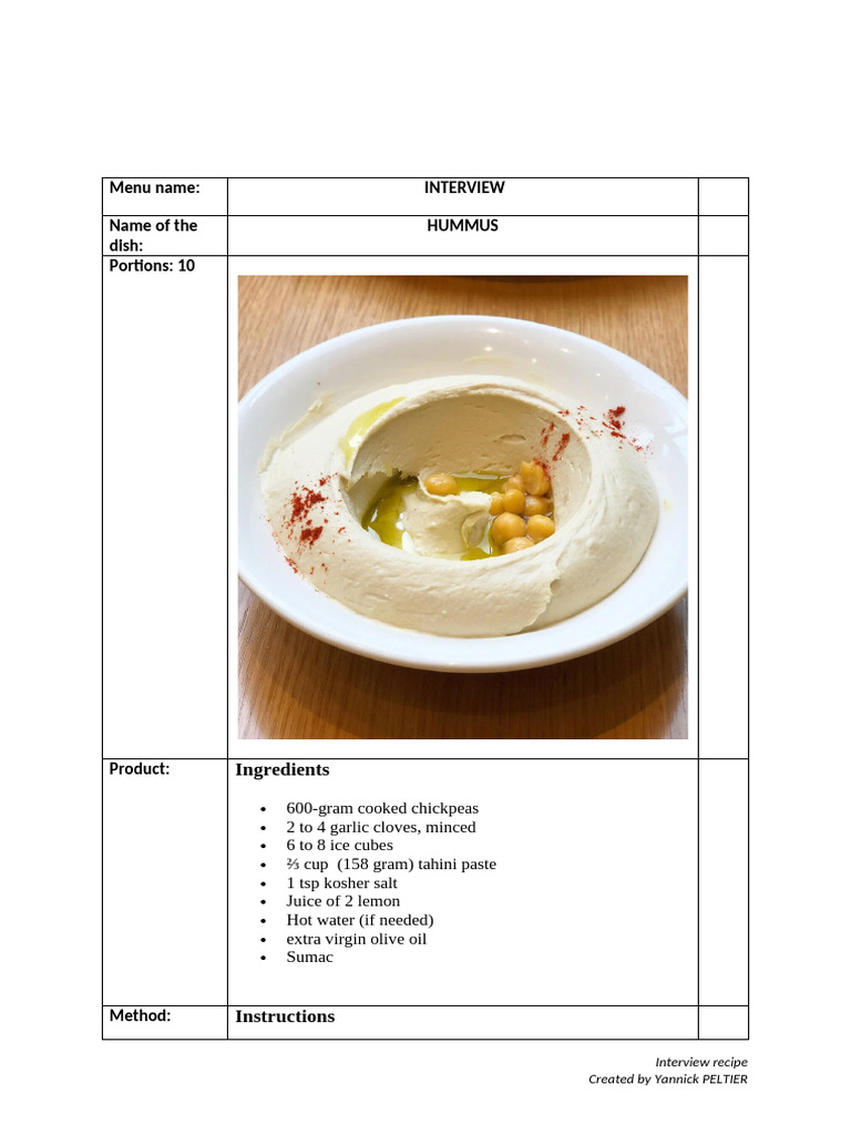 Hummus - MANARA | PDF