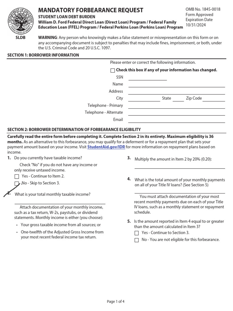 Student Loan Forbearance Request Form | PDF | Forbearance | Loans