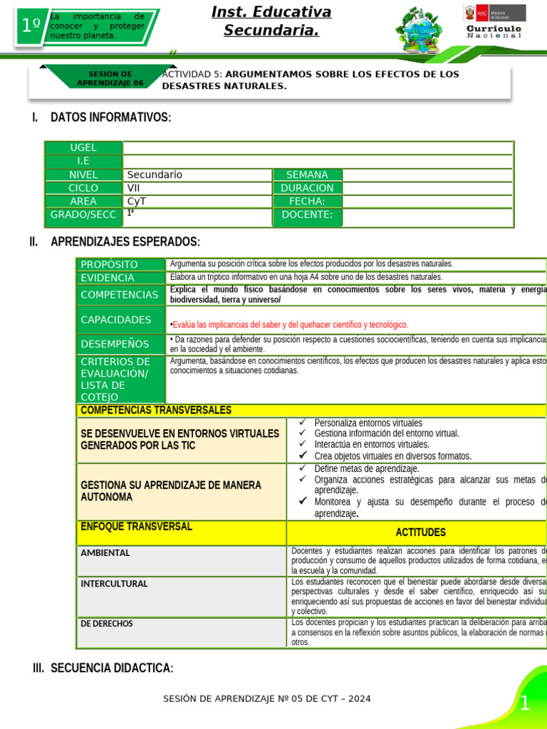 C-1º Ses-Act 5 Cyt Und 6 | PDF | Evaluación | Aprendizaje