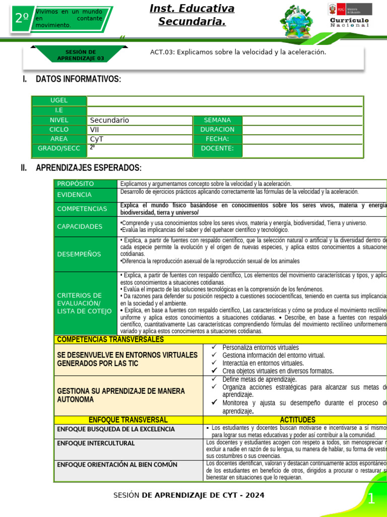 B-2º SES-ACT 3-CYT UND 6 Sem 2 | PDF | Aprendizaje | Velocidad