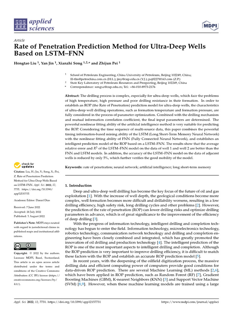 2022 Rate of Penetration Prediction Method For Ultra-Deep Wells Based On LSTM-FNN | PDF ...