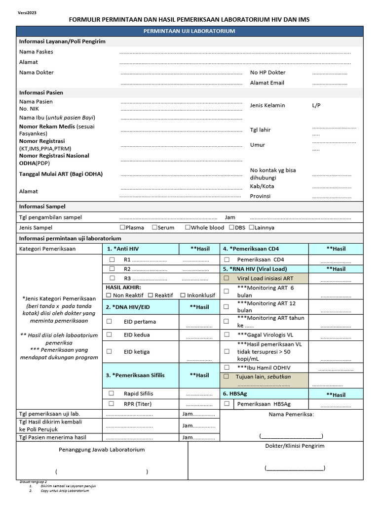 Formulir Permintaan Uji Laboratorium HIV | PDF