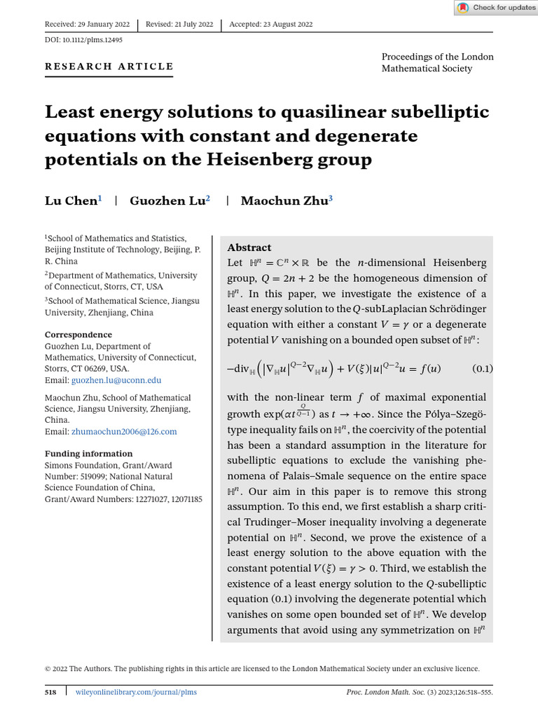 Proceedings of London Math Soc - 2022 - Chen - Least Energy Solutions ...