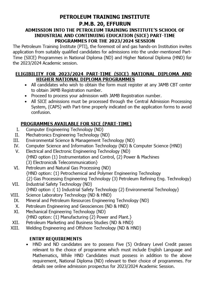 Pti Part-Time Update 2023 - 2024 | PDF | Engineering